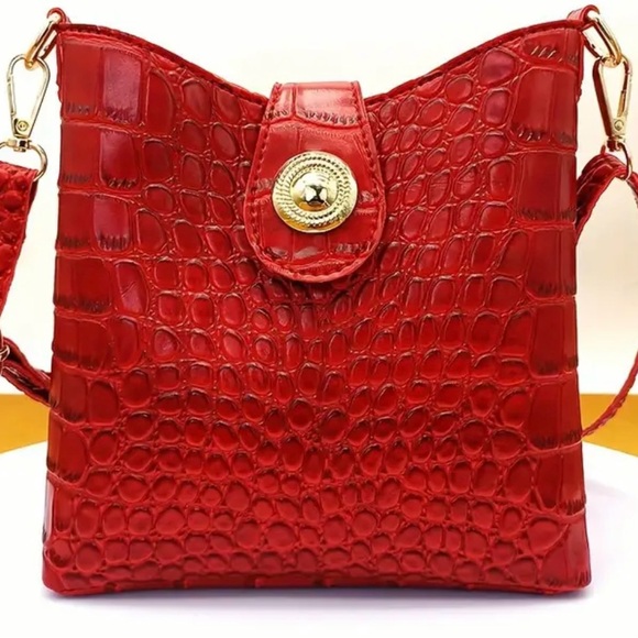 Bags | Gorgeous Red Crocodile Crossbody Tote Bag New | Poshmark
